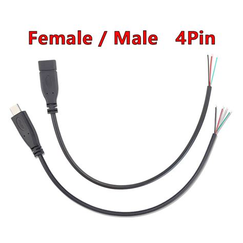 50pcs USB Type C Power Supply Extension Wire Cable Charger Connector Male Female Plug 2 Pin 4