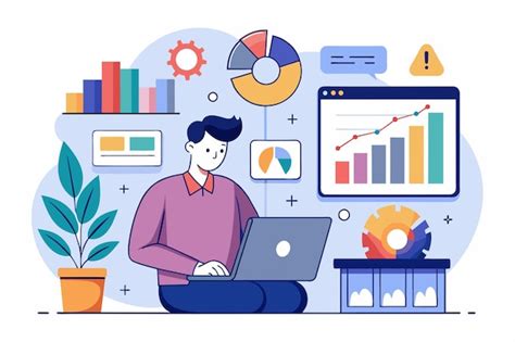 Premium Vector A Man Sitting And Analyzing Digital Data On A Laptop