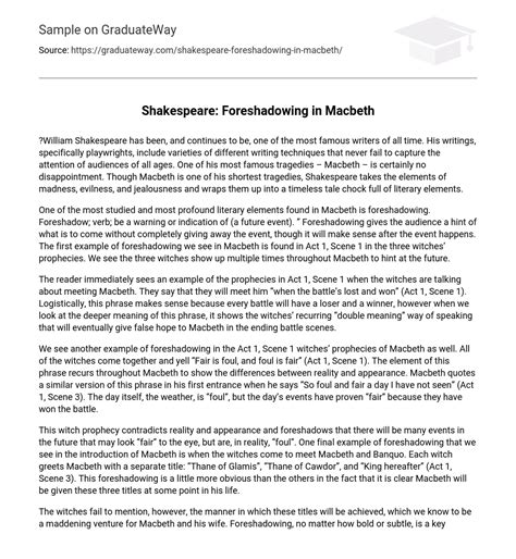 ⇉shakespeare Foreshadowing In Macbeth Essay Example Graduateway
