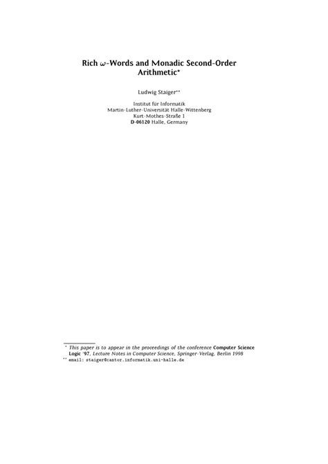 Pdf Rich ω Words And Monadic Second Order Arithmetic