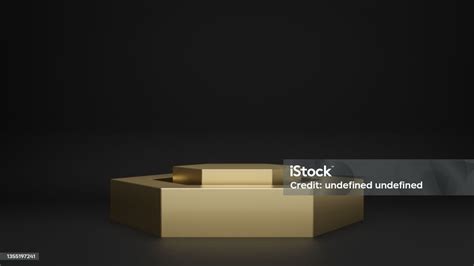 블랙 백그라운드에서 고립된 골드 받침대 계단의 3d 렌더링 황금 육각 무대 추상적 미니멀 컨셉 빈 공간 심플한 클린 디자인