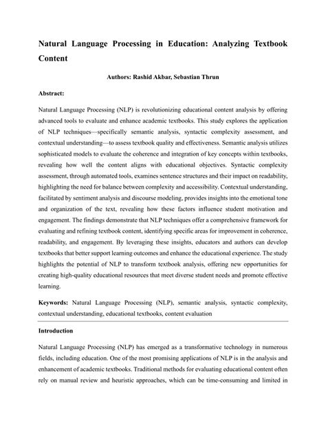 Pdf Natural Language Processing In Education Analyzing Textbook Content