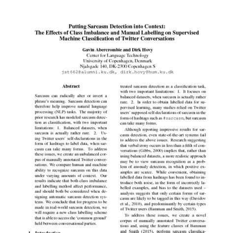 Putting Sarcasm Detection Into Context The Effects Of Class Imbalance