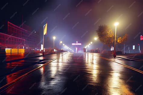 Premium Photo Reflection Of Street Lighting In Wet Asphalt Generative Ai