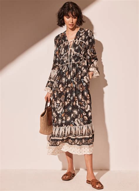 Black Floral Print Midi Dress Mint Velvet