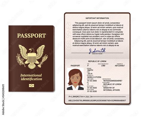Passport Fold With A Female Name Surname And Photo And A Fictitious Signature Vector
