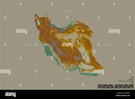 Area Of Iran Isolated On A Solid Background In A Georeferenced Bounding