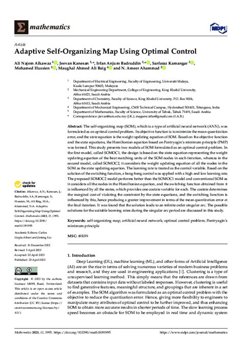 pdf adaptive self organizing map using optimal control