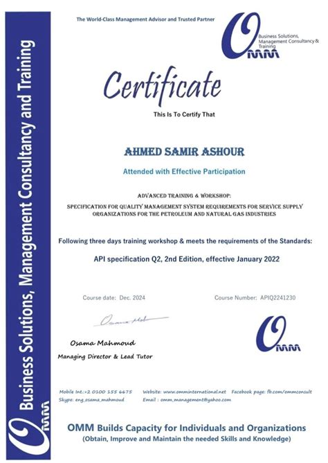 Api Apiq2 Qualitymanagement Ommconsultancy Oilandgas Compliance Ahmed Samir