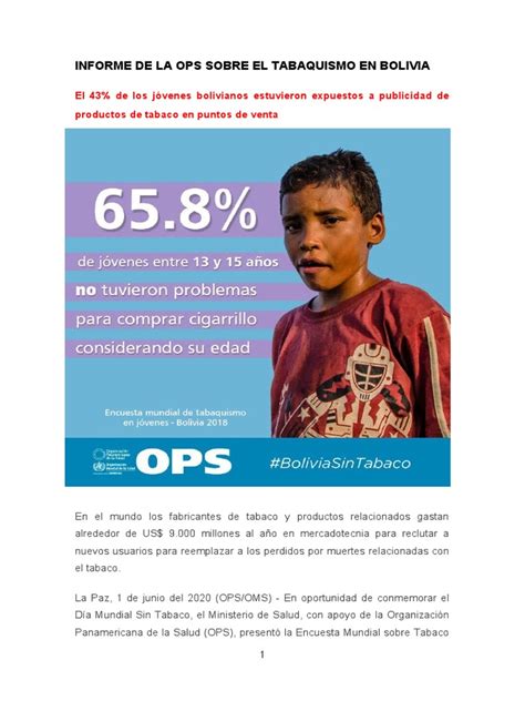 Informe De La Ops Sobre El Tabaquismo En Bolivia Pdf Nicotina Tabaco