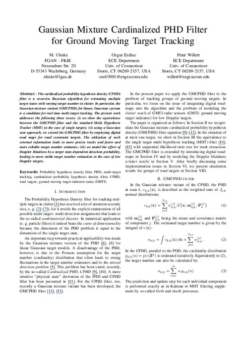 pdf gaussian mixture cardinalized phd filter for ground moving target