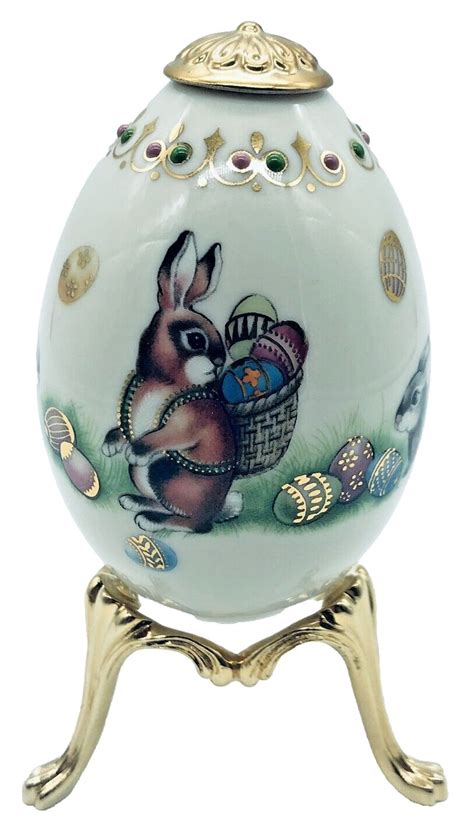 Vintage Lenox Jeweled Bunny Egg W Stand 1995 Easter Collectible Etsy