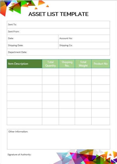 Asset List Template List Template Templates Asset