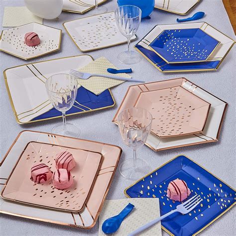 Trhoo Hexagon Design Disposable Dinner Plates 18 Pc Heavy Duty Paper