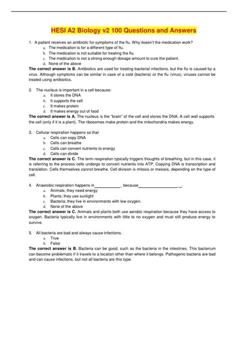 Hesi A2 Biology V2 100 Questions And Answers Hesi A2 Biology V2 1