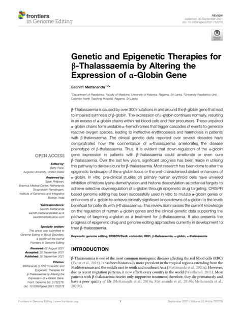 Pdf Genetic And Epigenetic Therapies For β Thalassaemia By Altering