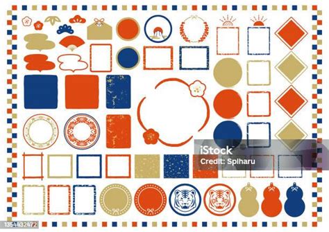 2022 년 새해 카드 일본 스타일 프레임 고무 스탬프 프레임 세트 일본 새해 프레임 국경 배경 2022 0명에 대한 스톡 벡터 아트 및 기타 이미지 Istock