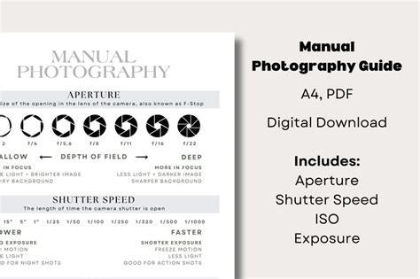 Manual Photography Cheat Sheet In Grey Exposure ISO Aperture