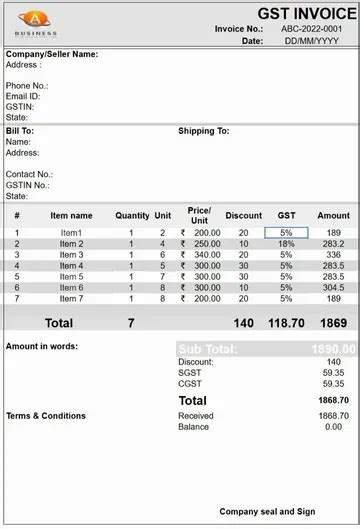 Gst Bill Format Gst Invoice Maker Indian Gst Invoice Template Get High Quality Document