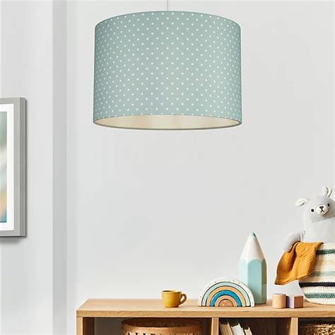Aqua Grey And White Polka Dot Cylinder Lamp Shade D30cm
