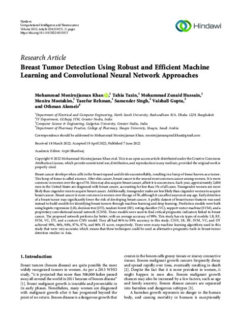 Pdf Breast Tumor Detection Using Robust And Efficient Machine