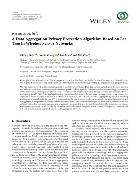 Pdf A Data Aggregation Privacy Protection Algorithm Based On Fat Tree