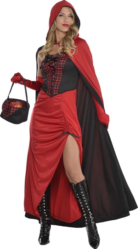 Women S Babe Red Riding Hood Black Red Dress With Cape Hood Basket Handkerchief Halloween