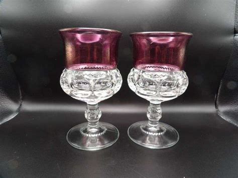 Kings Crown Ruby Stained Footed Goblet Auction Ohio