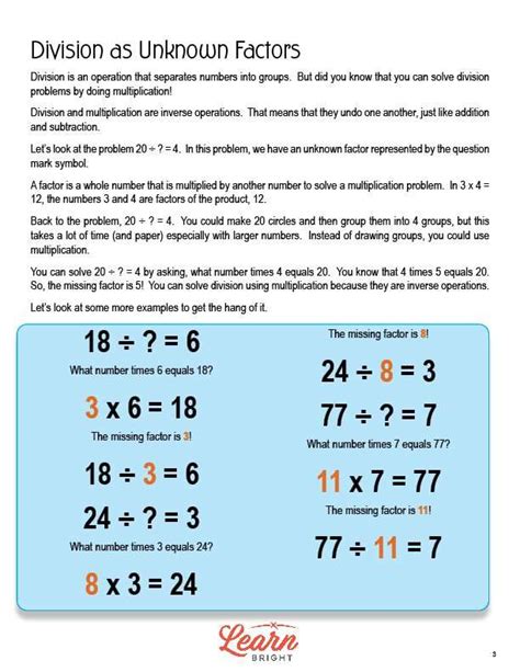 Division As Unknown Factors Free Pdf Download Learn Bright