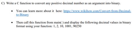 Solved C Write A C Function To Convert Any Positive Decimal Chegg Com