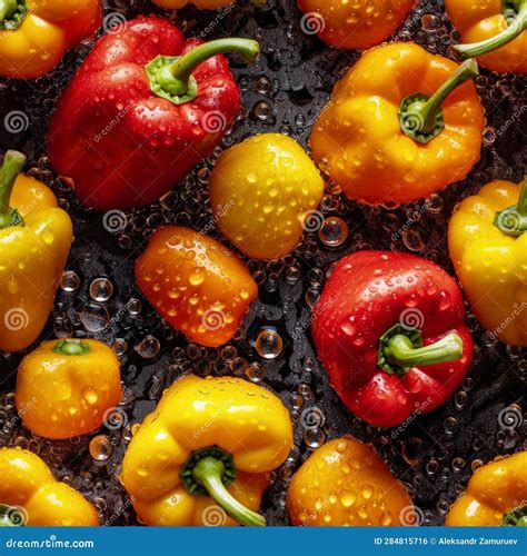 Red Paprika Seamless Pattern Bell Swet Pepper Organic Food Background
