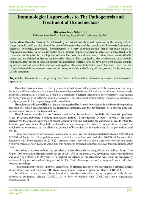 Pdf Immunological Approaches To The Pathogenesis And Treatment Of Bronchiectasis