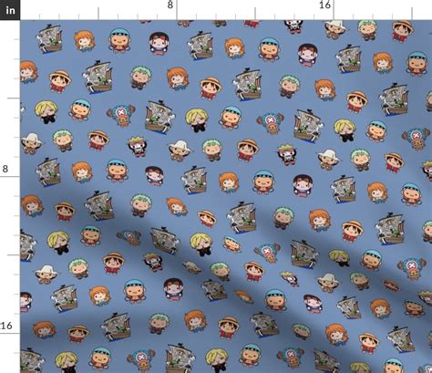 Op Chibi Characters Blue Fabric Spoonflower
