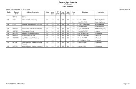 Bsit 1a Sched Pdf Software Engineering Computing