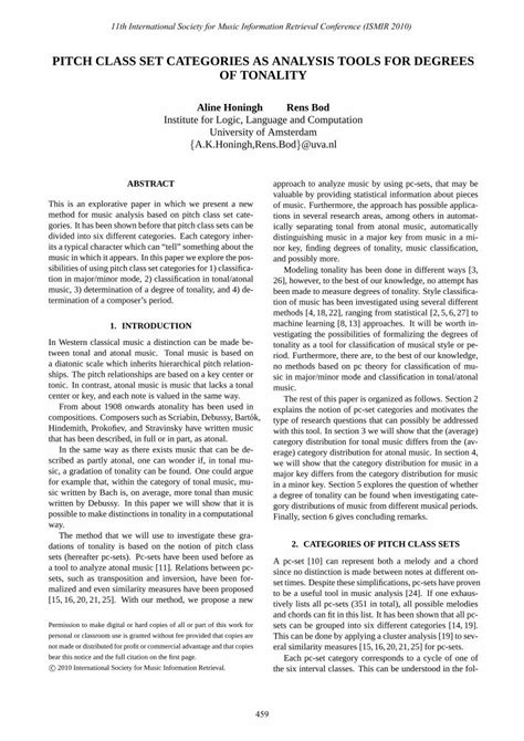 Pdf Pitch Class Set Categories As Analysis Tools For Ismir2010ismir