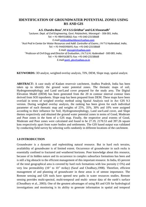 Pdf Identification Of Ground Water Potential Zones Using Rs And Gis