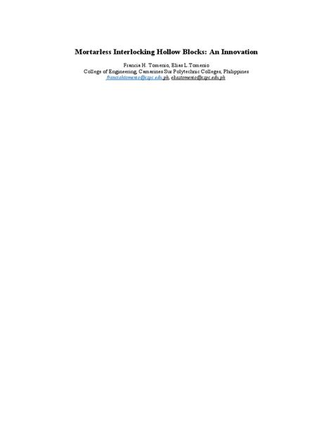 Mortarless Interlocking Hollow Block Innovation Pdf Concrete Masonry