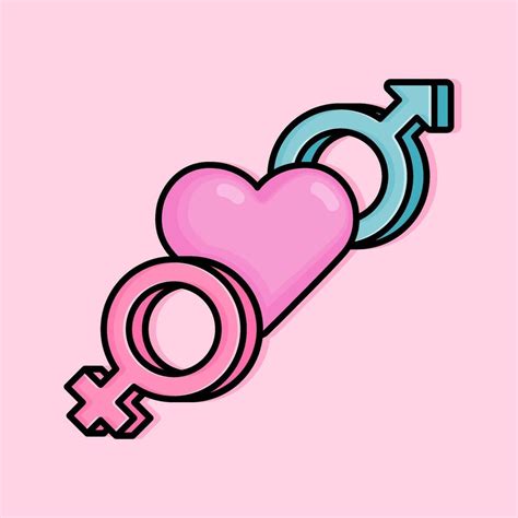 Cartoon Illustration Of Male And Female Gender Sign Side By Side With