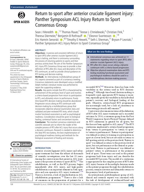 Return To Sport After Anterior Cruciate Ligament I Pdf Physical Therapy Mental Health