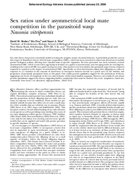 Pdf Sex Ratios Under Asymmetrical Local Mate Competition In The