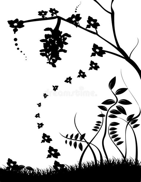 Grass And Tree Vector Silhouette Stock Vector Illustration Of Meadow