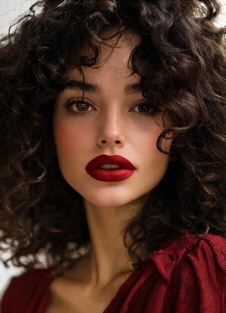 Premium Photo A Woman With Curly Hair And Red Lipstick