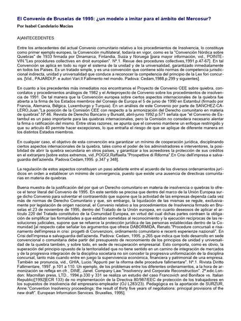 El Convenio De Bruselas De 1995 Modelo A Imitar En El Mercosur Pdf