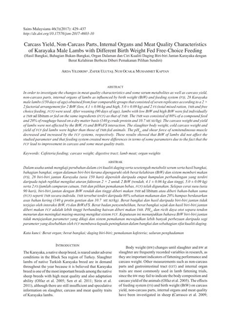 Pdf Carcass Yield Non Carcass Parts Internal Organs And Meat