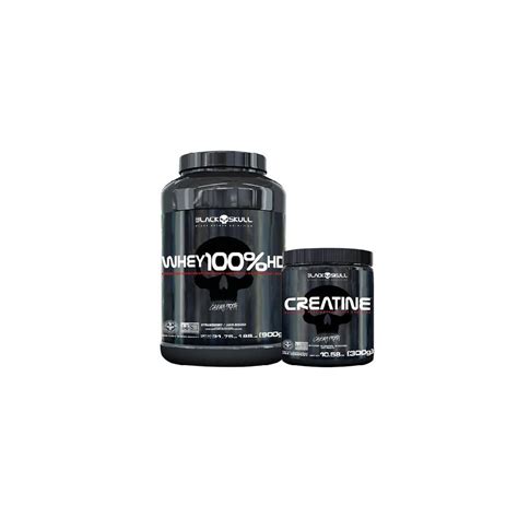 Kit Maromba Whey 100 Hd Chocolate Pote 900g Creatina Black Skull