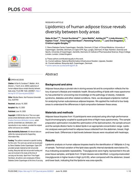 Pdf Lipidomics Of Human Adipose Tissue Reveals Diversity Between Body Areas