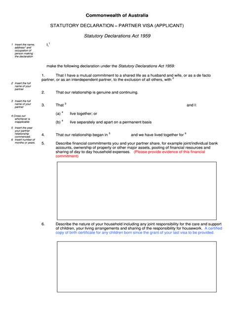 Statutory Declaration Partner Visa Applicant Pdf Fill Online