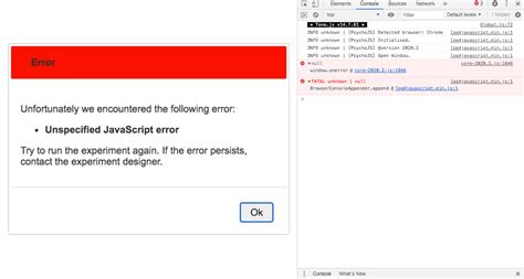 Unspecified Javascript Error Please Help Online Experiments Psychopy