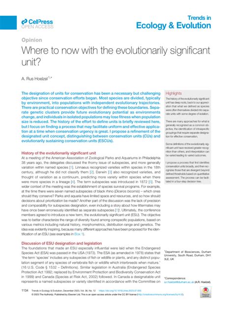 Where To Now With The Evolutionarily Significant Unit Pdf Species