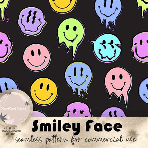 Smiley Face Seamless Pattern Trippy Smile Fabric Design Melting Face Pattern For Commercial